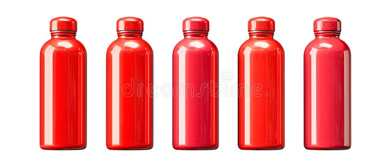 Pack of Five Red Bottles Product Packaging Mockup Set Against ...