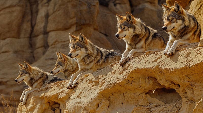 A Pack of Five Wolves Perches on the Edge Stock Illustration ...