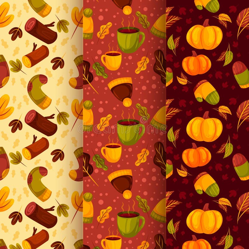Pack Flat Autumn Patterns Vector Design Stock Vector - Illustration of ...