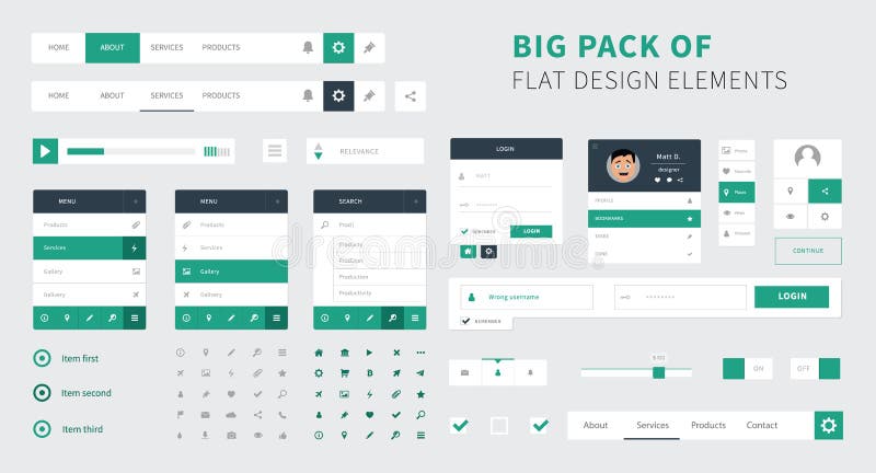 Pack of Flat Design Ui Kit Vector for Webdesign Stock Vector ...