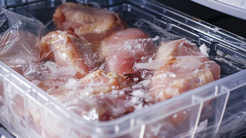 A Pack of Frozen Chicken S Partially Thawing Inside the Freezers Main ...