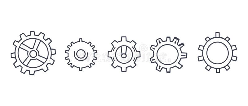 Pack of Gear Outline Web Line Icons Set of Five Different Poses Set ...