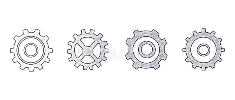 Pack of Gear Outline Web Line Icons Set of Five Different Poses Set ...