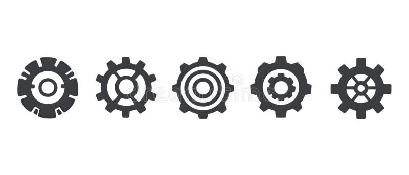 Pack of Gear Outline Web Line Icons Set of Five Different Poses Set ...