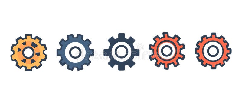 Pack of Gear Outline Web Line Icons Set of Five Different Poses Set ...