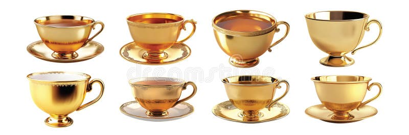Pack of Gold Luxury Tea or Coffee Cup on Transparent Background Stock ...