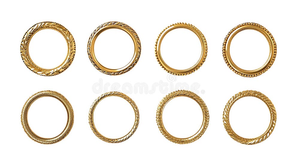Pack of Gold Oval Rings on Transparent Background Stock Illustration ...