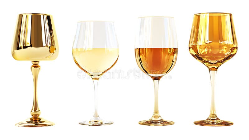 Pack of Golden and Amber Colored Wine Glasses on Transparent Background ...