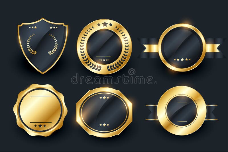 Pack of Golden Badge Label Symbol Banner Design Stock Vector ...