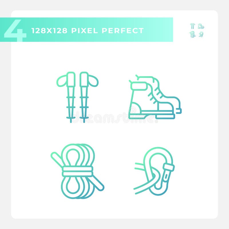 Pack of Gradient Pixel Perfect Hiking Gear Thin Line Icons Stock Vector ...