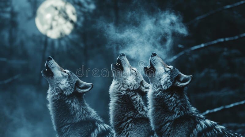 A Pack of Gray Wolves Howling at the Full Moon Stock Illustration ...