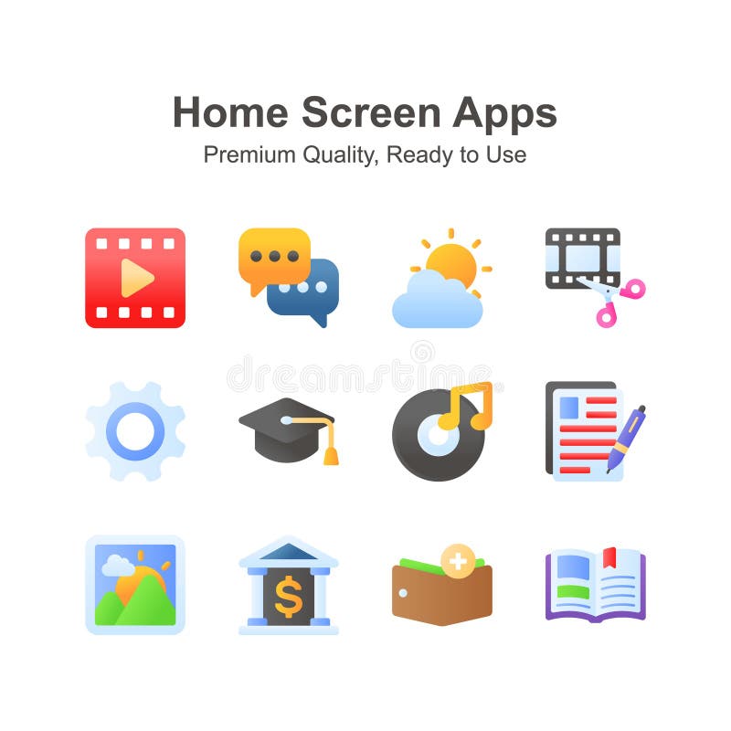 Pack of Home Screen Apps Icons, Editable Vectors Set Stock Vector ...