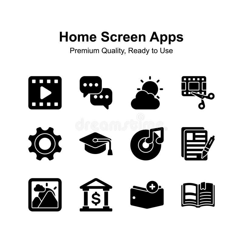 Pack of Home Screen Apps Icons, Editable Vectors Set Stock Vector ...