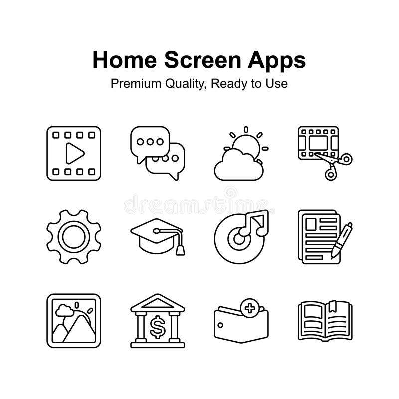Pack of Home Screen Apps Icons, Editable Vectors Set Stock Vector ...