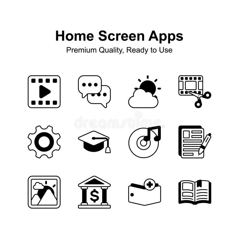 Pack of Home Screen Apps Icons, Editable Vectors Set Stock Vector ...