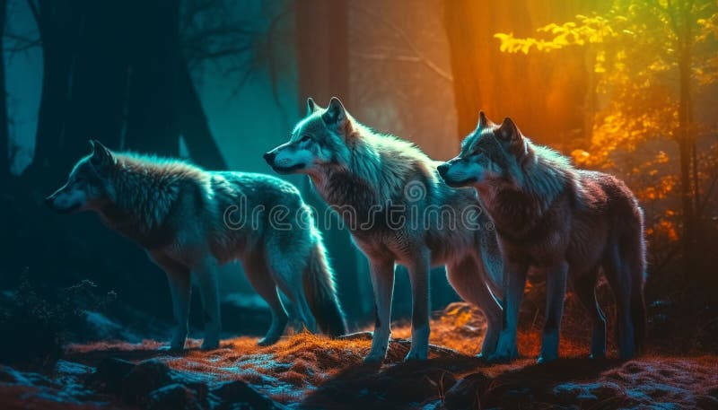 A Pack of Howling Wild Dogs Alert in the Wilderness Dusk Generated by ...