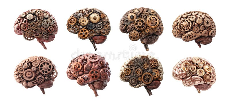 Pack of Human Brain Made of Gears Con Transparent Background Stock ...