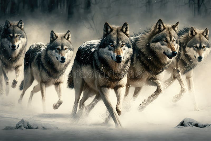 Pack of Hungry Wolves Hunting in Winter Stock Image - Image of alaska ...
