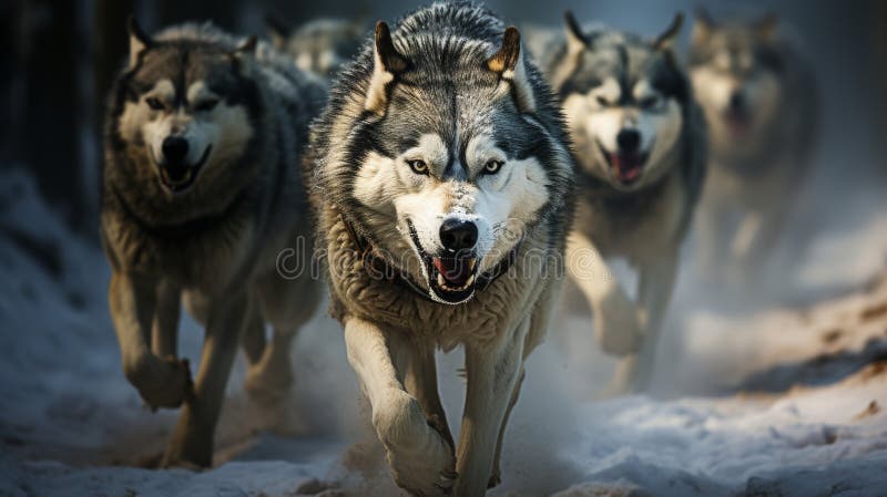 A Pack of Hungry Wolves Running after Prey Stock Illustration ...