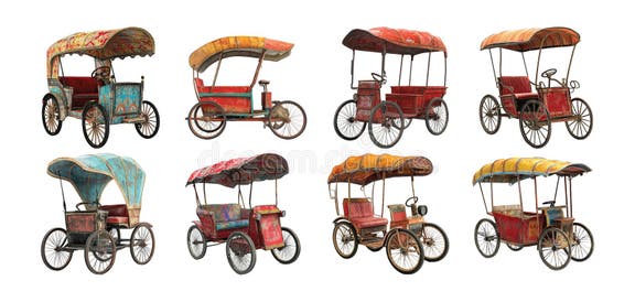 Pack of Indian Traditional Rickshaw on Transparent Background Stock ...
