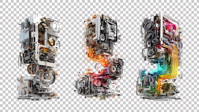 Pack of Intricate Mechanical Assemblies a 3D Render of Complex Machine ...