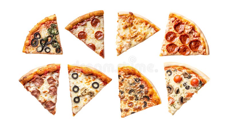 Pack of Italian Pizza Slices with Different Toppings on Transparent ...