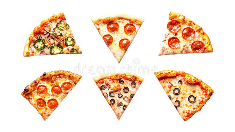 Pack of Italian Pizza Slices with Different Toppings on Transparent ...
