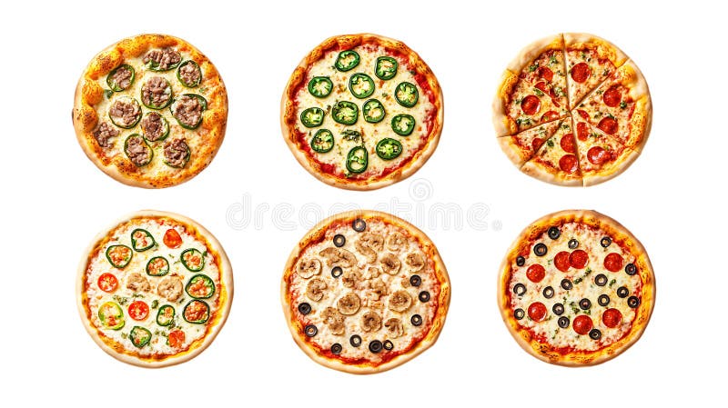 Pack of Italian Pizzas with Different Toppings on Transparent ...