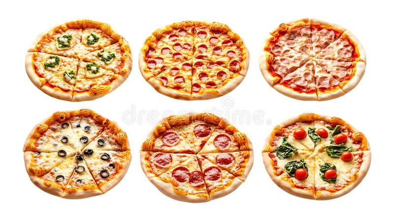 Pack of Italian Pizzas with Different Toppings on Transparent ...