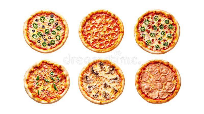 Pack of Italian Pizzas with Different Toppings on Transparent ...