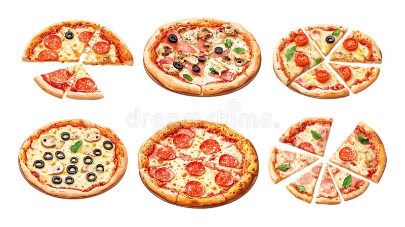 Pack of Italian Pizzas with Different Toppings on Transparent ...