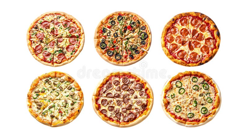 Pack of Italian Pizzas with Different Toppings on Transparent ...