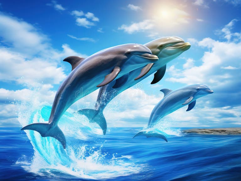 Pack of jumping dolphins stock illustration. Illustration of dolphins ...