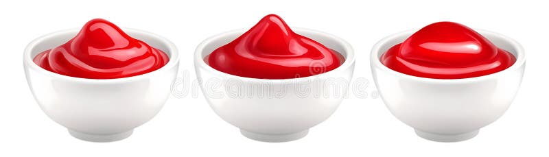 Pack of Ketchup in White Bowls on Transparent Background Stock ...