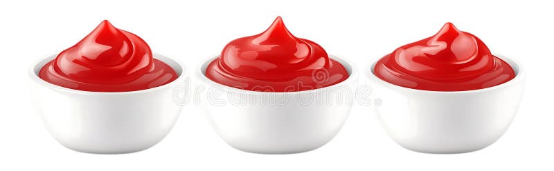 Pack of Ketchup in White Bowls on Transparent Background Stock ...