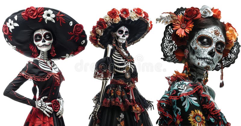 Pack of La Calavera Catrina Model Isolated on Transparent Stock ...