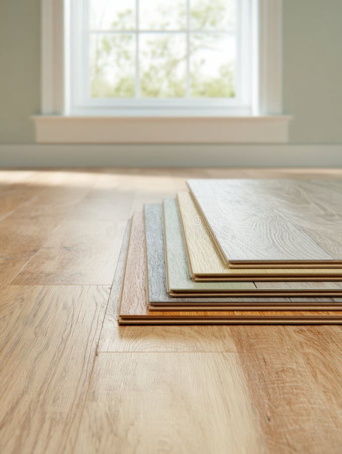 Pack of Laminated Flooring Displayed on a Clean Surface with Ample Copy ...