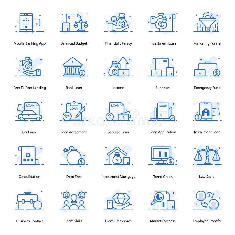 Pack of Loan Flat Icons stock vector. Illustration of market - 192521981