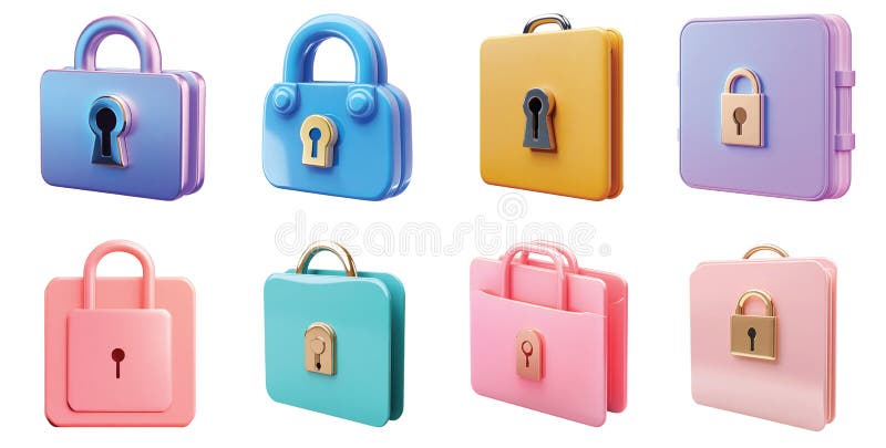 Pack Lock Folder Set Against Transparent Background for Digital ...