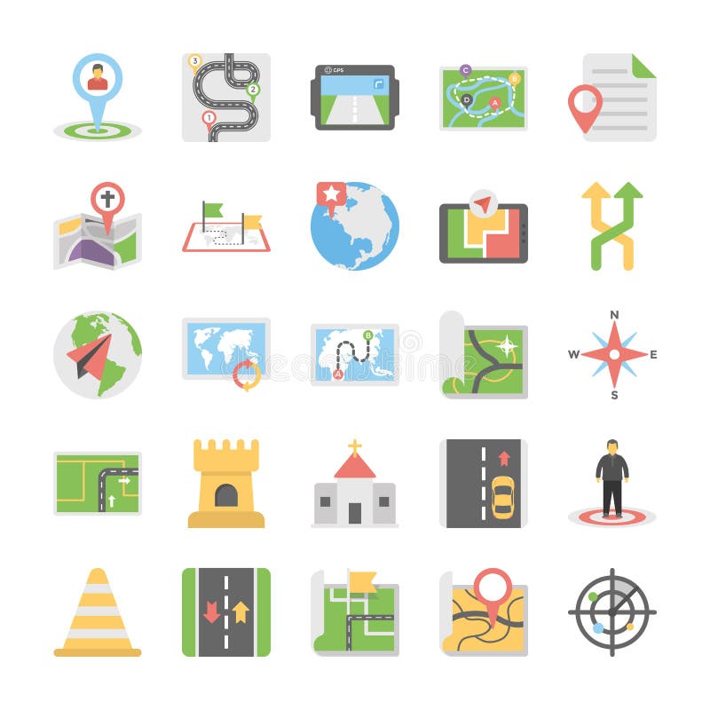 Pack of Maps and Navigation Flat Icons Stock Illustration ...