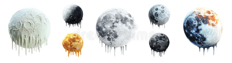 Pack of Melted Moon on Transparent Background Stock Illustration ...