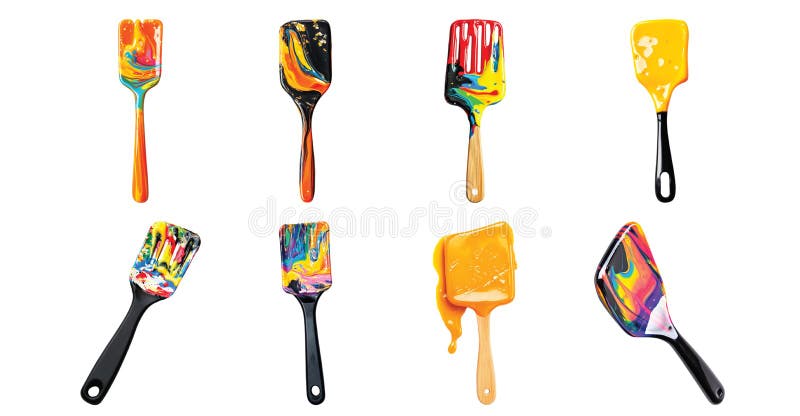 Pack of Melted Plastic Spatulas Set Against Transparent Background for ...