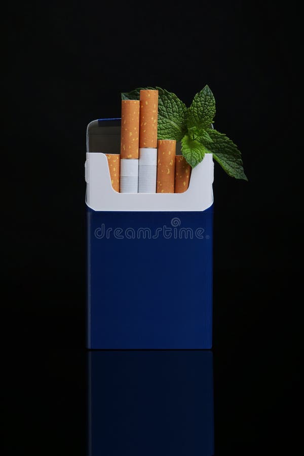 Pack of Menthol Cigarettes and Mint on Black Background Stock Photo ...