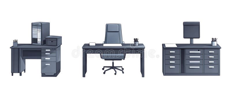 Pack of Modern Desk Set Against Transparent Background for Office ...