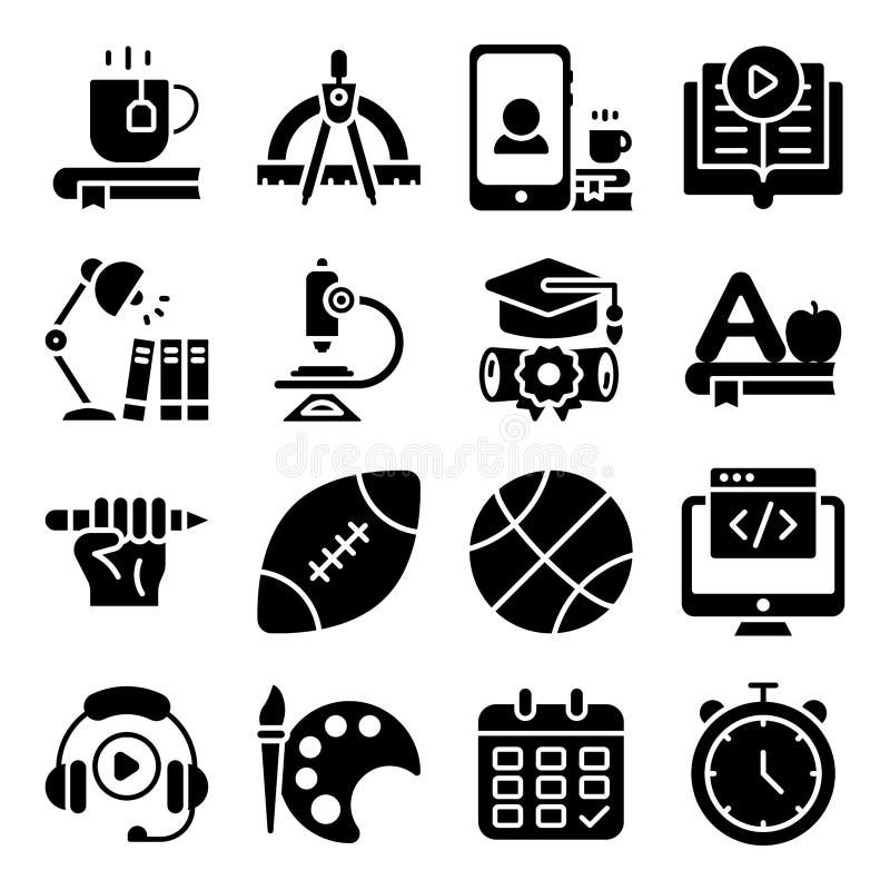 Pack of Modern Education Solid Icons Stock Vector - Illustration of ...