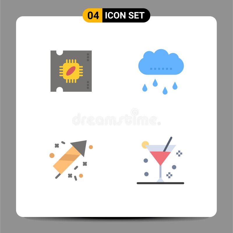 Universal Icon Symbols Group of 4 Modern Flat Icons of Cpu, Fire ...