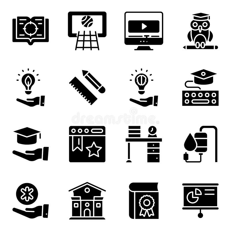 Pack of Modern Learning Solid Icons Stock Vector - Illustration of ...