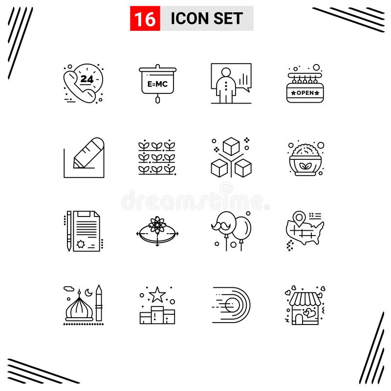 Modern Set of 16 Outlines and Symbols Such As Pencil, Shop, Analytics ...