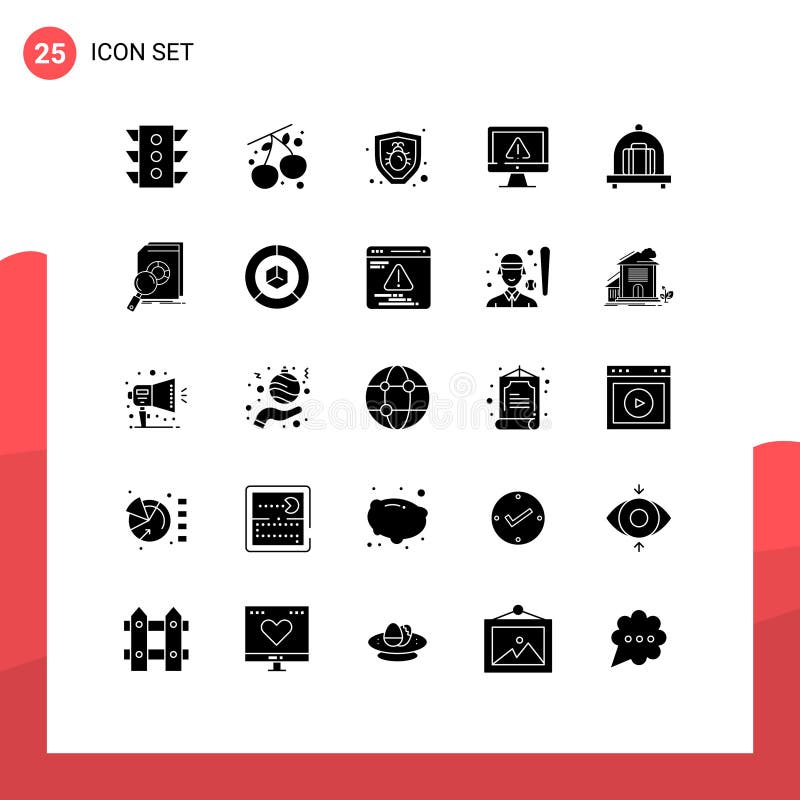 Pack of 25 Modern Solid Glyphs Signs and Symbols for Web Print Media Such As Luggage, Security ...