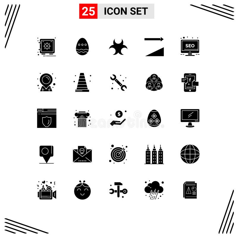 Pack of 25 Modern Solid Glyphs Signs and Symbols for Web Print Media Such As Screen, Desktop ...